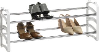IDIMEX Schuhregal Tower ausziehbar weiß - Schuhablage mit 2 Ebenen aus Metall, stapelbare Schuhaufbewahrung platzsparend, schuhorganizer Flur