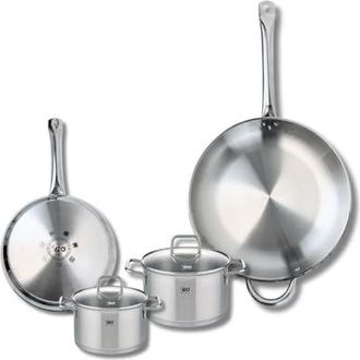 Fackelmann ELO 9505550 Batterie de cuisine 4 pi&egrave;ces, Ensemble de 2 Po&ecirc;les de cuisson 24 et 32 cm et 2 faitouts 14 et 16 cm Elo Profi Citrin, inox, induction, Gri