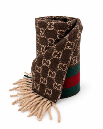 Gucci Monogram Wool and Cashmere Scarf - Brown
