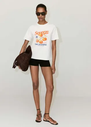 Mango T-shirt en coton imprim&eacute; orange - Femme - XXS - MANGO