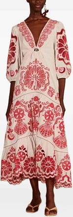 Farm Rio Gestuftes Kleid mit Stickerei - Wei&szlig;