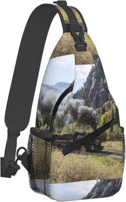 Generic Sacoche Tactique Train de locomotives &agrave; vapeur Casual Sac &agrave; Bandouli&egrave;re R&eacute;glable Crossbody Bag pour &eacute;cole Voyage Homme