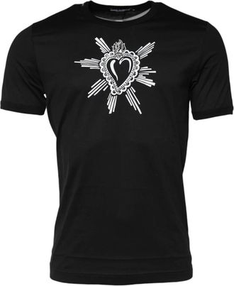 Dolce & Gabbana Dolce & Gabbana Black Sacred Heart Cotton Crew Neck T-shirt - - Tops - Herren - Schwarzk - XS