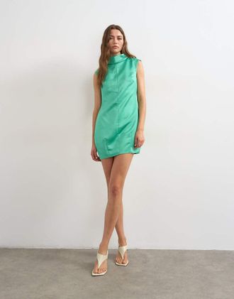 Topshop Robe courte satin&eacute;e &agrave; col chemin&eacute;e - Vert menthe-Pas de couleur
