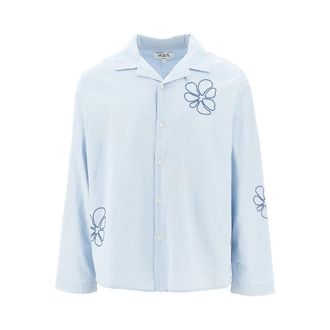 Wax London Corey embroidered cotton and linen shirt Man S