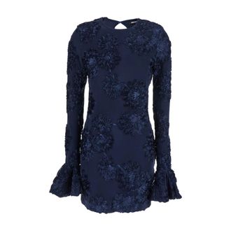 Rotate Kleid mit Mesh-Eins&auml;tzen und gepr&auml;gten Blumen - - Dresses - Damen - Blau - S