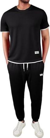 Generic Survêtement pour homme en tricot gaufré pour un usage quotidien décontracté, confortable, style décontracté et activités de détente, 02 Noir, 4XL