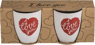 Out of the Blue Out of the blue Doppeltasse/Partnertasse I Love You, 2er Set, mit Herz-Motiv und romantischem Schriftzug