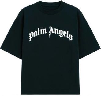 Palm Angels Femme, Tops, Noir, Taille: 40 FR T-shirt Boxy Logo Courbe