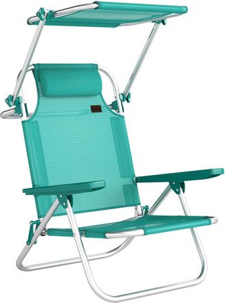 OUTSUNNY Chaise de plage - Outsunny - pliable 6 positions - auvent ajustable et repose-t&ecirc;te - 62x68x79cm - m&eacute;tal et tissu maille - turquoise