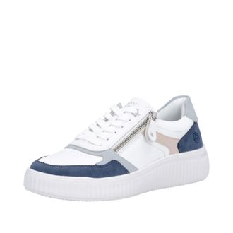 Remonte Plateausneaker REMONTE, Damen, Gr. 37, wei&szlig;, jeansblau, Leder, Lederimitat, kontrastfarbene Details, Schuhe Plateausneaker, Schn&uuml;rschuh, Halbschuh, Fr