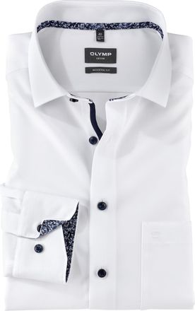 Olymp Herren Oberhemd Langarm Hemd,einfarbig,Einfarbig,modern fit,Global Kent,Weiss 00,42