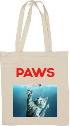 Generic Sac fourre-tout en coton naturel avec poster de pattes de chaton Attaques Blanc
