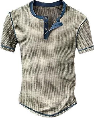 Generic T-shirt d&eacute;contract&eacute; pour homme &agrave; 3 boutons &agrave; col rond en maille - Coupe ample - Manches courtes - Couleur unie - L&eacute;ger - Respirant et confortable - T-