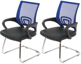 Mendler 2er-Set Konferenzstuhl Ancona, Besucherstuhl, Kunstleder MVG-Zertifiziert - blau