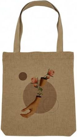 Fabulous Sac Shopping Tote Bag Aspect Lin - Main Rose Collage Art Surr&eacute;alisme Fleurs - Sac de Courses Toile Epaisse 360g Beige Naturel Cabas Port&eacute; Epaule Solid