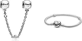 Pandora Abalorio Cadena de Seguridad 796457CZ-05 Plata Corazones Ocultos & Pulsera 590719-18 Corazón San Valentín