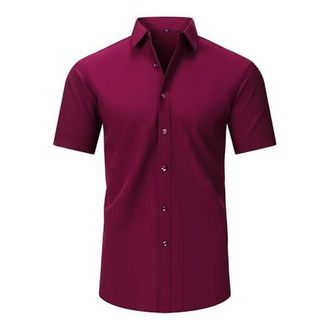 Generic Zealburst Chemise en coton stretch infroissable &agrave; manches courtes pour homme Noir, rouge vin, 3XL