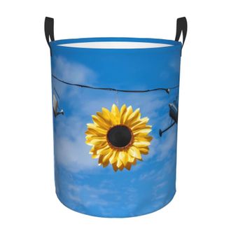 Generic Sonnenblumenblauer Himmel Aufbewahrungskorb Rund W&auml;schek&ouml;rbe Stehender W&auml;schebeh&auml;lter F&uuml;r W&auml;schesack Spielzeug Lagerung