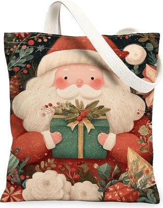Generic Sacs fourre-tout en toile avec motif P&egrave;re No&euml;l, motif personnages de vacances, sacs d&eacute;picerie r&eacute;utilisables, vintage, l&eacute;gers et lavables, Rouge, 13x15