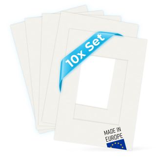 Photolini Passepartout 40x50 aussen für 30x40 innen, 10x säurefrei 1,5 mm Passepartout Karton Creme-Weiß, alterungsbeständige Schrägschnitt - Passepartouts, Prä