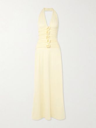 Maygel Coronel Villadiego Neckholder-maxikleid Aus Stretch-jersey Mit Applikationen - Wollwei&szlig;