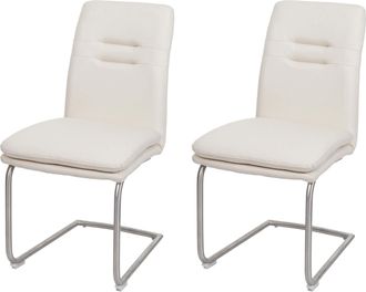 Mendler 2er-Set Esszimmerstuhl HWC-H70, K&uuml;chenstuhl Freischwinger Stuhl, Stoff/Textil Edelstahl geb&uuml;rstet - Creme-beige