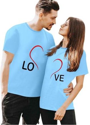 Generic T-shirt d&eacute;contract&eacute; &agrave; col rond pour femme pour la Saint-Valentin 2026 | Haut &agrave; manches courtes pour plus de confort et de style (3), bleu clair, XXL