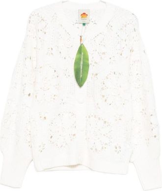 Farm Rio Farm Rio, Femme, Pulls, Blanc, Taille: 40 FR Cardigan en maille avec fleurs 3D au crochet