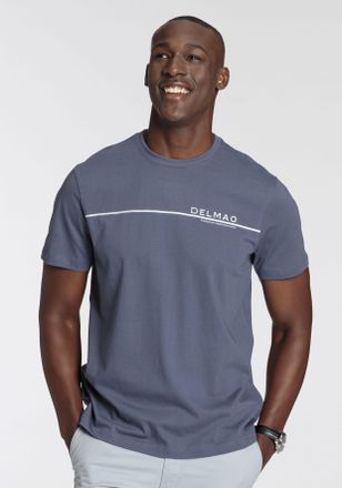 DELMAO T-Shirt DELMAO, Herren, Gr. 4XL (68/70), blau (indigo blau), Single Jersey, Obermaterial: 100% Baumwolle, bedruckt, normal, Rundhals, abgesteppte Kant