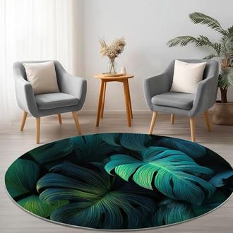 Generic Vert Olive Tapis Rond Abstrait - 100 cm Lavable Doux et antid&eacute;rapant Tapis, Moderne Plante Feuille Impression pour Chambre &agrave; Coucher Salon Vestibule e
