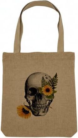 Fabulous Sac Shopping Tote Bag Aspect Lin - Squelette Romantique Collage Art Surr&eacute;alisme Fleurs - Sac de Courses Toile Epaisse 360g Beige Naturel Cabas Port&eacute; E