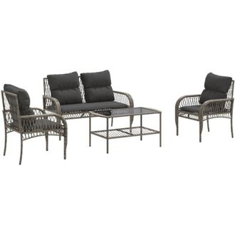 vidaXL Salon de jardin 4 pcs avec coussins gris r&eacute;sine tress&eacute;e