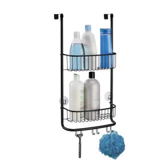 InterDesign iDesign panier de rangement à suspendre, petit valet de douche en métal avec 2 paniers et 3 crochets doubles, panier de bain pour cabine de douche, no