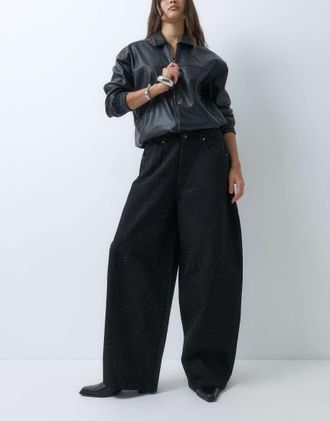 Liquor & Poker Baggy-Jeans mit Allover-Verzierung in Schwarz