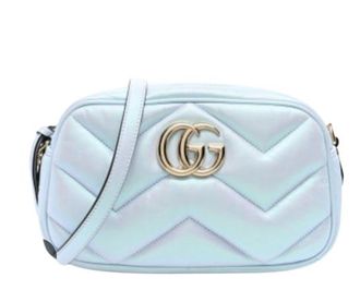Gucci Opalescent Blue Nappa Chvron Matelasse Bag Size 38