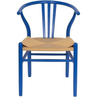 DRAWER Lot de 2 chaises en corde tress&eacute;e et bois - Bleu &eacute;lectrique - Lio