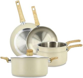 Menastyl Cuisson Batterie de cuisine en inox 18/10 induction 5 pi&egrave;ces Easynox - Acier inoxydable sans accroche - Sans PFAS, sans PTFE - Tous feux dont induction et lav