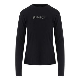 Pinko Langarm-Baumwoll-T-Shirt mit Logo - - Tops - Damen - Schwarzk - M