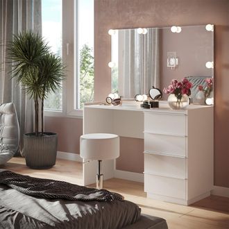 Vicco Schminktisch Viktoria, Wei&szlig;, 110 cm mit Spiegel, Hocker & LED-Beleuchtung