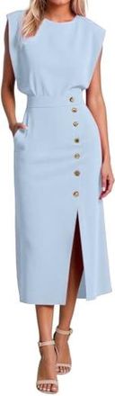 Generic 2026 Robe amincissante pour femme Style r&eacute;tro &agrave; volants, bleu, XXL