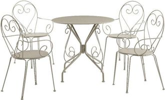 Vente-Unique Salle &agrave; manger de jardin en m&eacute;tal fa&ccedil;on fer forg&eacute; : une table et 4 fauteuils empilables - Beige - GUERMANTES de MYLIA