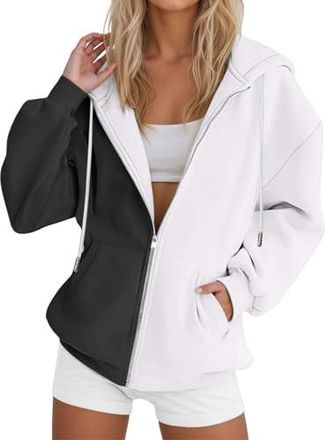 Generic Vestes pour femmes 2026 &agrave; capuche &agrave; fermeture &eacute;clair &agrave; manches longues surdimensionn&eacute;es en polaire avec poches pour v&ecirc;tements dautomne 2025, Noir, XXL