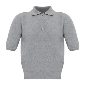 Balmain Woll-Polohemd mit kurzen &Auml;rmeln - - Tops - Damen - Grau - 2XS