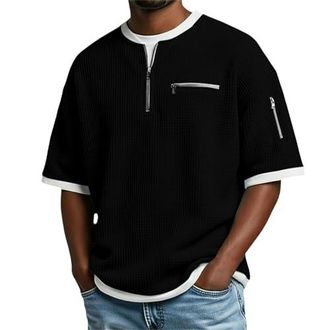 Generic DENGJIAMY Chemise gaufr&eacute;e &agrave; manches courtes tendance faux t-shirt deux pi&egrave;ces d&eacute;contract&eacute; pour vacances T-shirt de vacances avec fermeture &eacute;clair et c