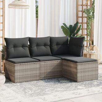 vidaXL 4-tlg. Garten-Sofagarnitur mit Kissen Hellgrau Poly Rattan - Vidaxl