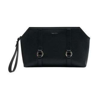Alexander McQueen Kalbsleder-Beutel-Clutch mit Ringdetail - - Bags - Herren - Schwarzk - ONE SIZE