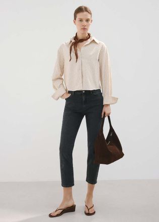 Mango Jean Claudia slim crop black denim - Femme - 32 - MANGO