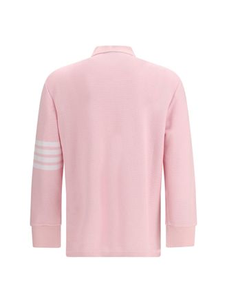 Thom Browne Mens Piqu&eacute; Long-Sleeve Polo Lt Pink Cotton Shirts T-shirts And Polos