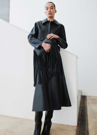 Mango Jupe midi cuir synth&eacute;tique noir - Femme - 36 - MANGO